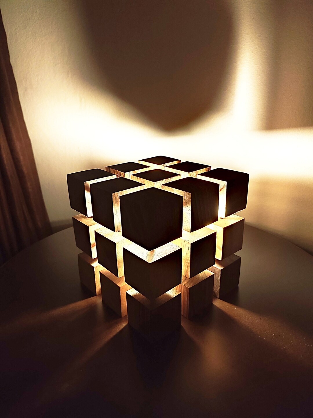 CUBE LAMP, Wooden Desk Lamp, Bedside Lamp, Handmade Wood Decor, Modern ...