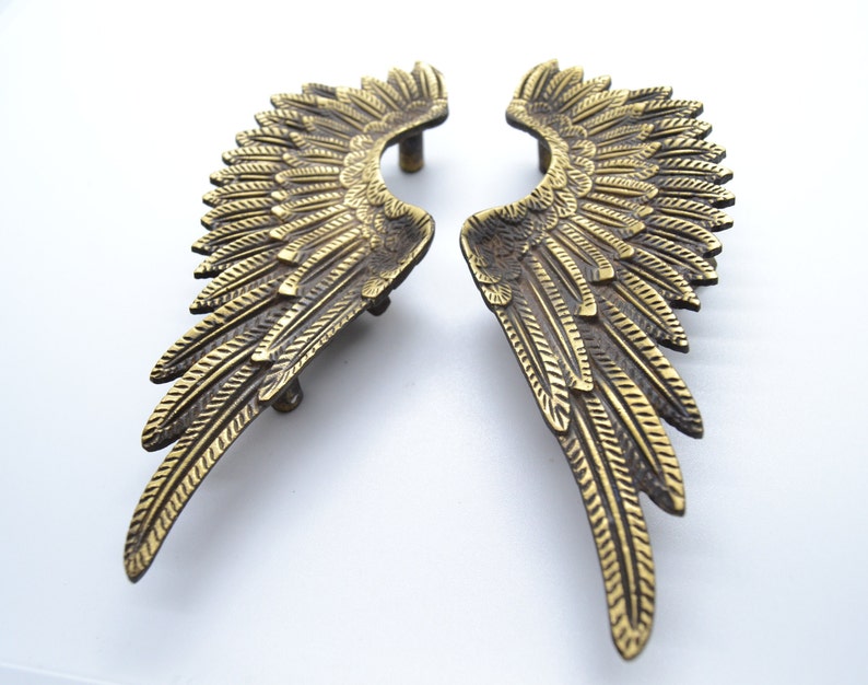 ANGEL WING HANDLE Pair Brass Door Handle Wardrobe Handle - Etsy