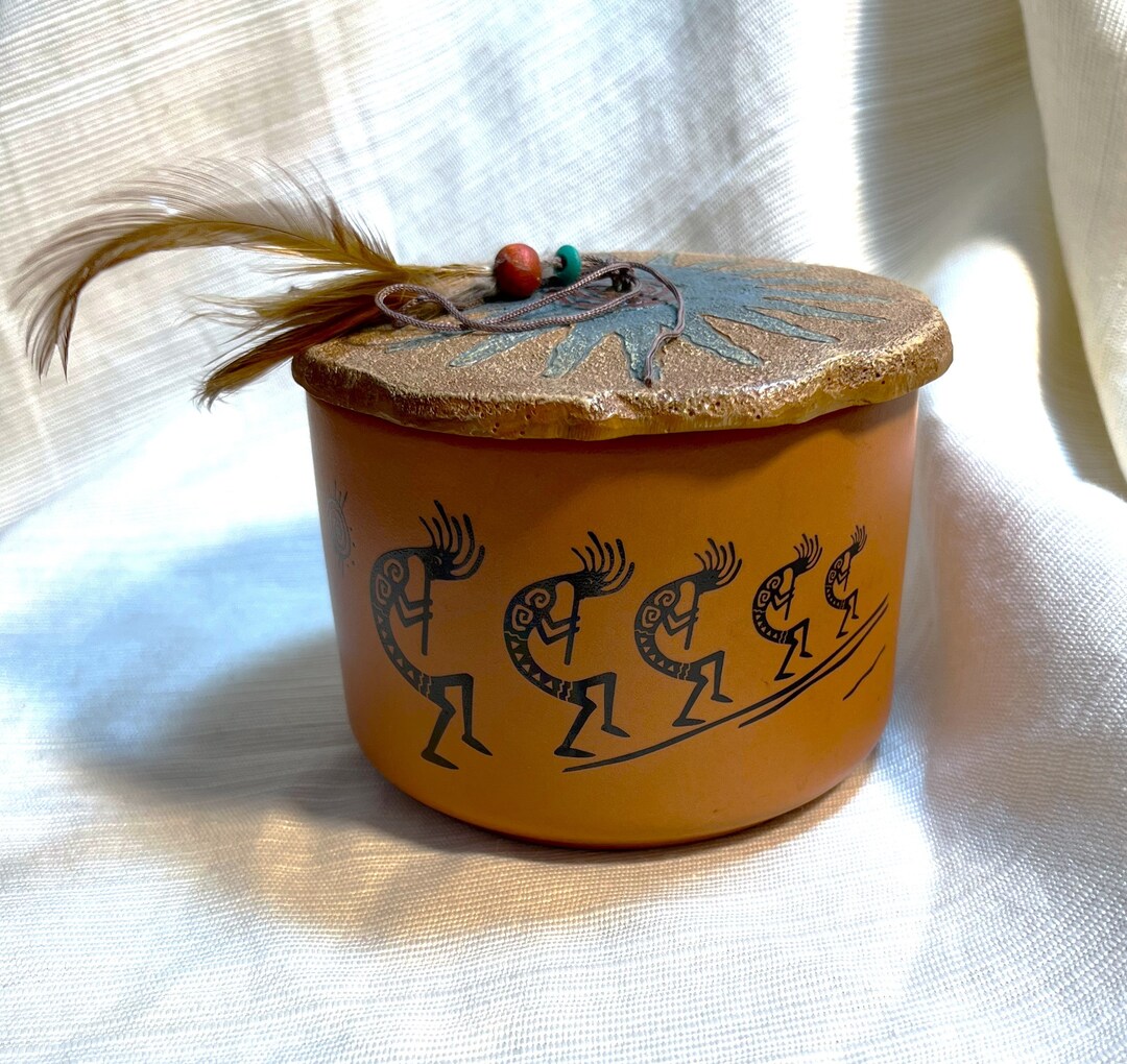 Native Pottery Trinket Box With Kachina Decorations - Etsy