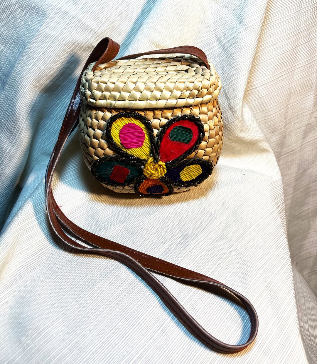 Small Woven Purse With Long Leather Strap - Etsy