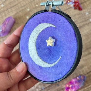 Hand-embroidered 3-inch Crescent Moon Hoop With Glow-in-the-dark Thread ...