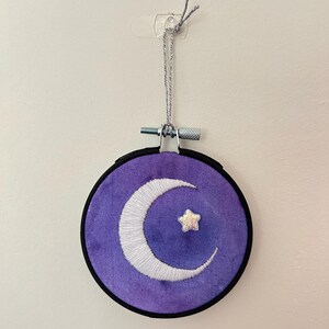 Hand-embroidered 3-inch Crescent Moon Hoop With Glow-in-the-dark Thread ...