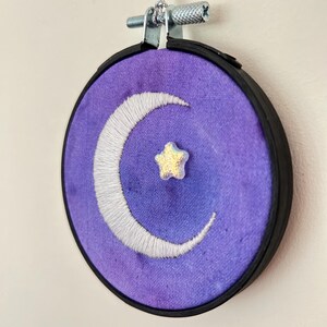 Hand-embroidered 3-inch Crescent Moon Hoop With Glow-in-the-dark Thread ...