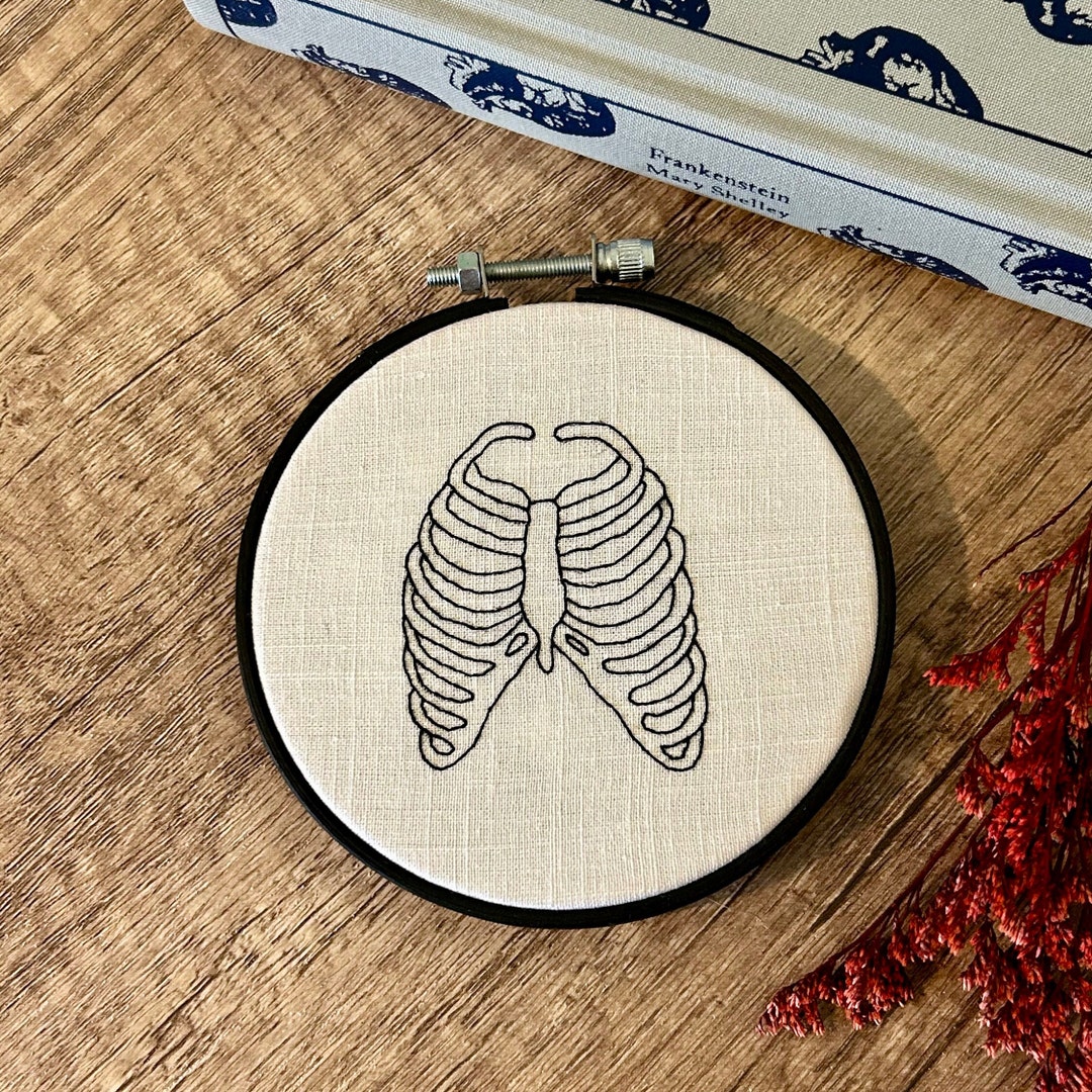 Anatomical Rib Cage Hand Embroidered Hoop Art | 4-inch Unique Wall ...