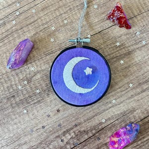 Hand-embroidered 3-inch Crescent Moon Hoop With Glow-in-the-dark Thread ...