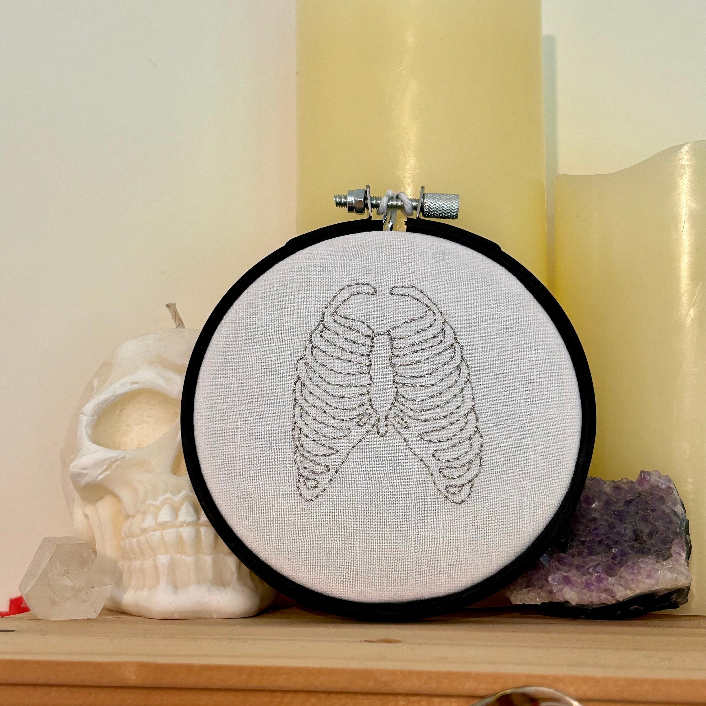 Anatomical Rib Cage Hand Embroidered Hoop Art | 4-inch Unique Wall ...