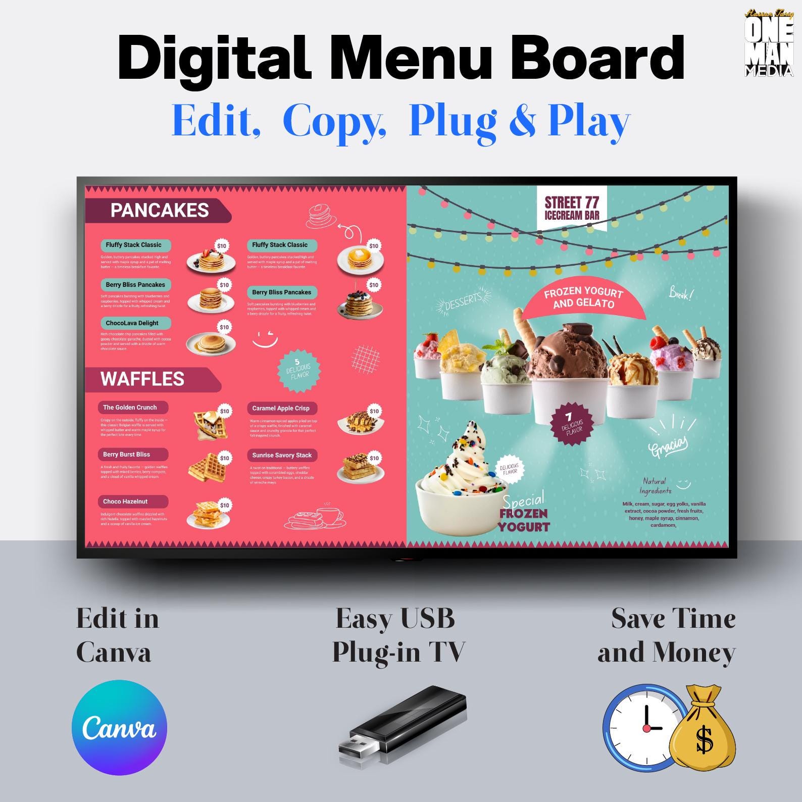 Ice Cream Menu Board Templates: 4K Digital TV Display (canva Editable ...