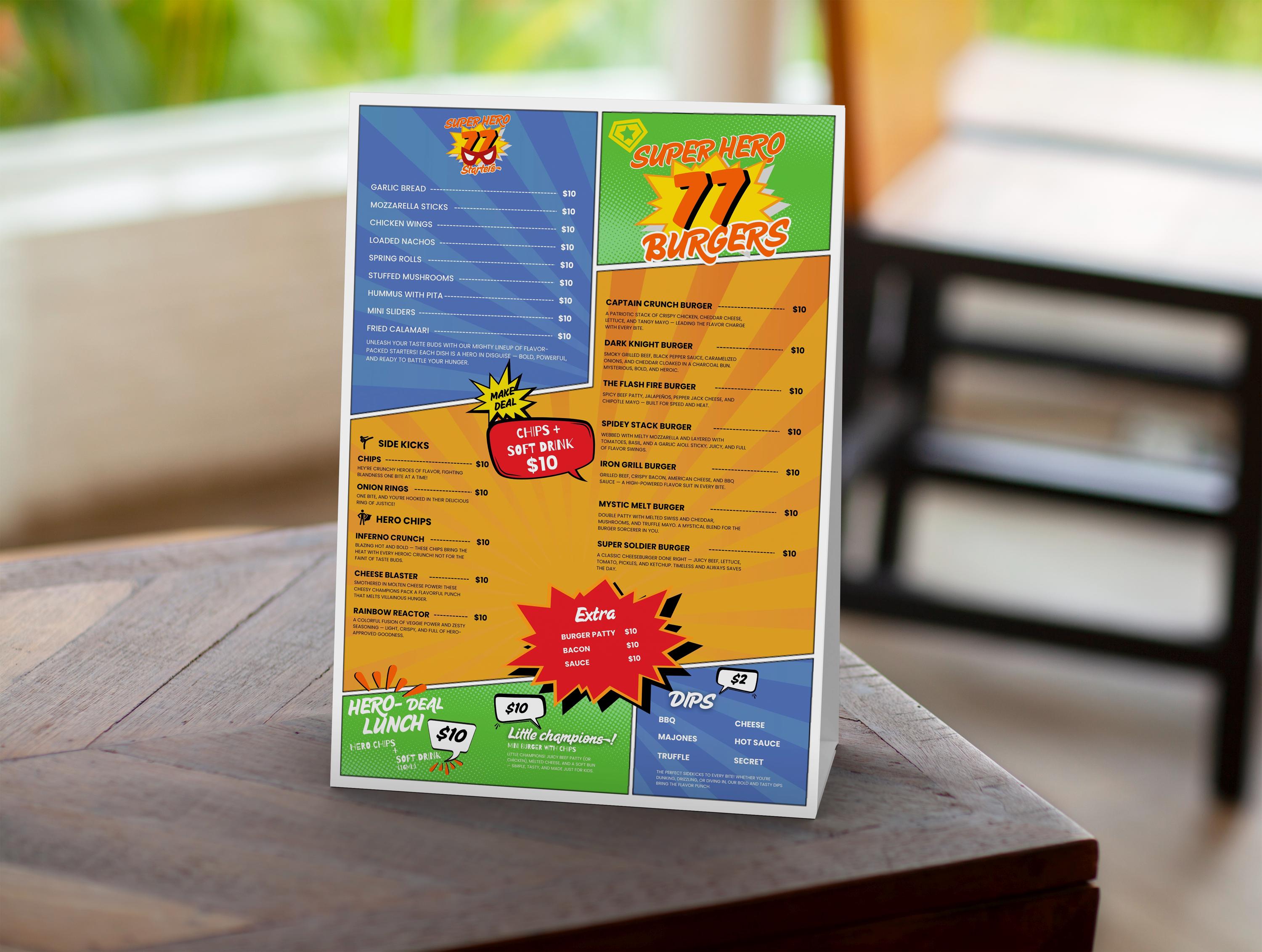 Super Hero Style Cafe Menu Board Template | Printable & Editable in ...