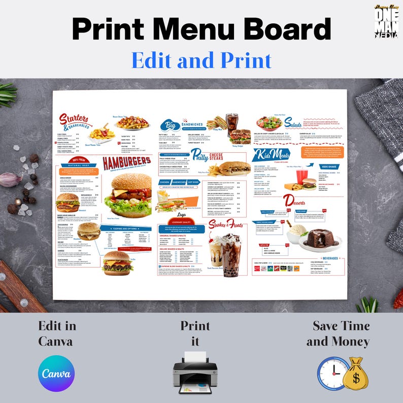 Digital Menu Board + Print Menu Board Template – Editable Template for ...