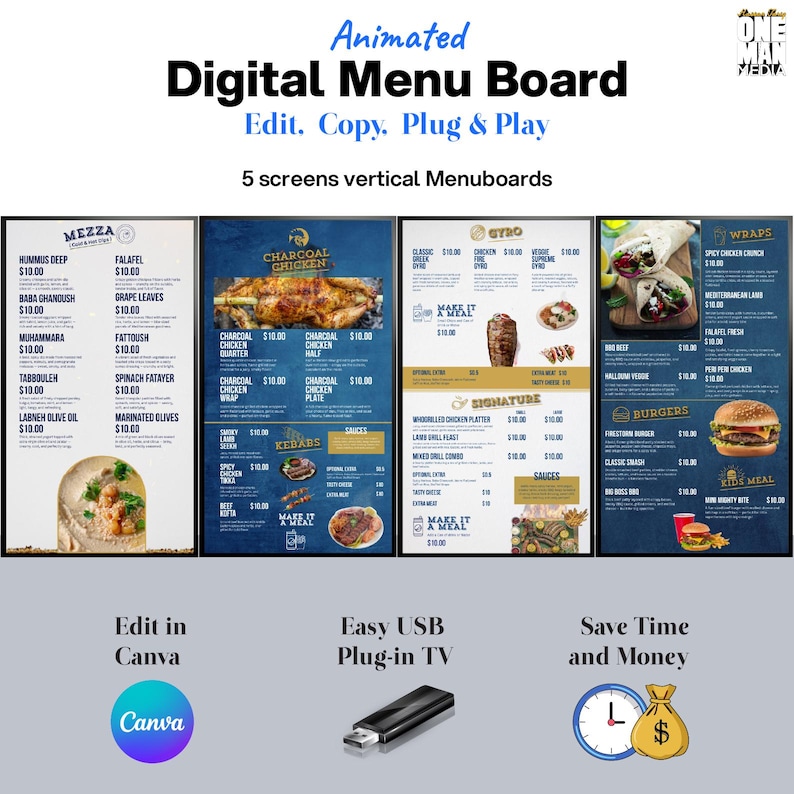 Animated 4K Vertical Restaurant Menu Board: Editable Canva Template ...