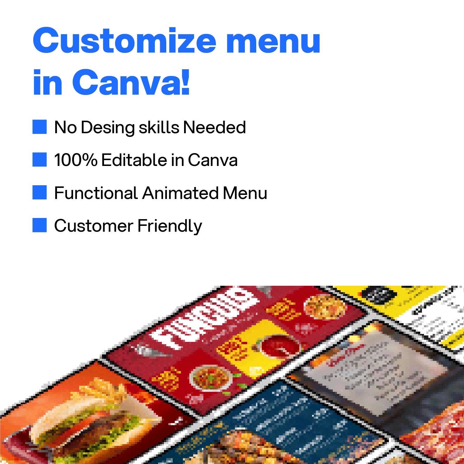 Animated 4K Restaurant Menu Board: Editable Canva Template (digital ...