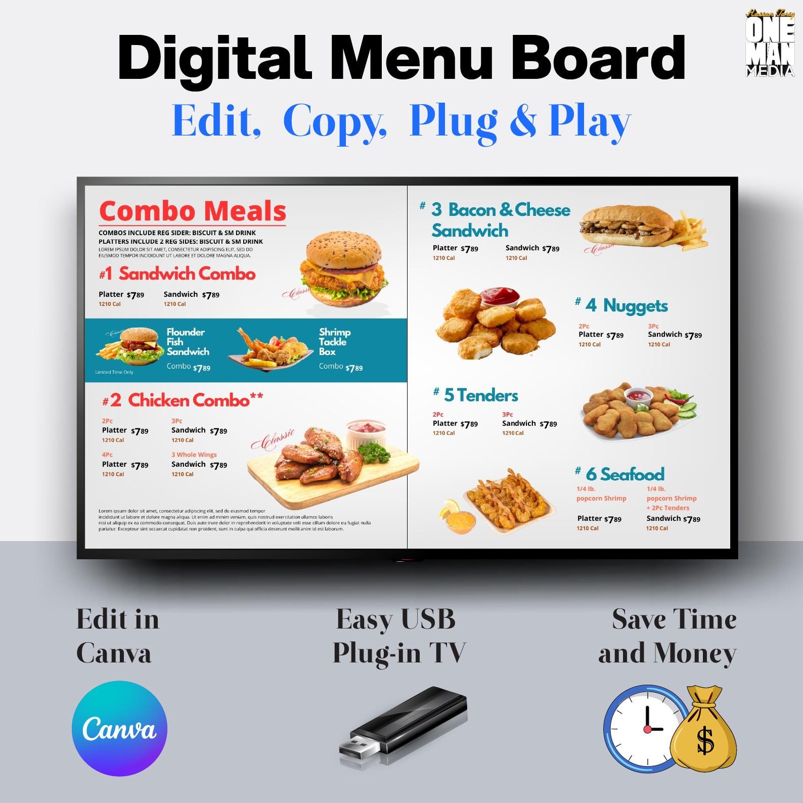 Digital Menu Board Template: 4-screen Restaurant TV Menu (canva ...