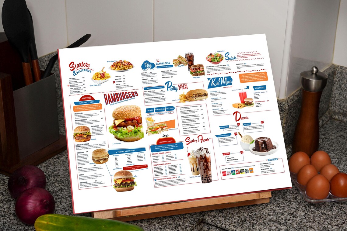 Digital Menu Board + Print Menu Board Template – Editable Template for ...