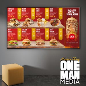 Restaurant Menu Board Template: Editable TV Screen Display (canva, USB ...