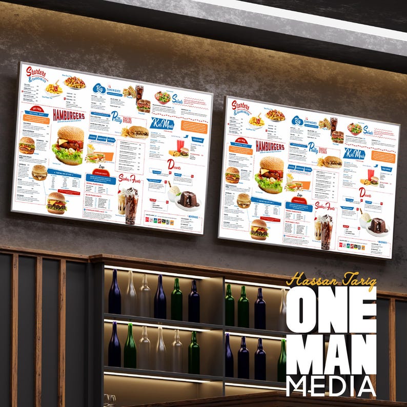 Custom Animated/static Restaurant Menu Board Template: Digital TV Menu ...
