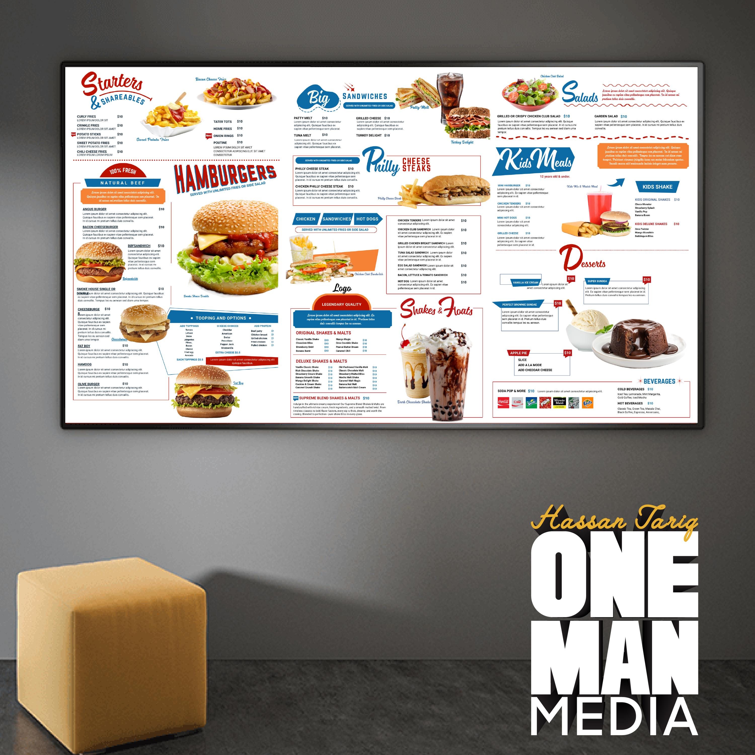 Digital Menu Board + Print Menu Board Template – Editable Template for ...