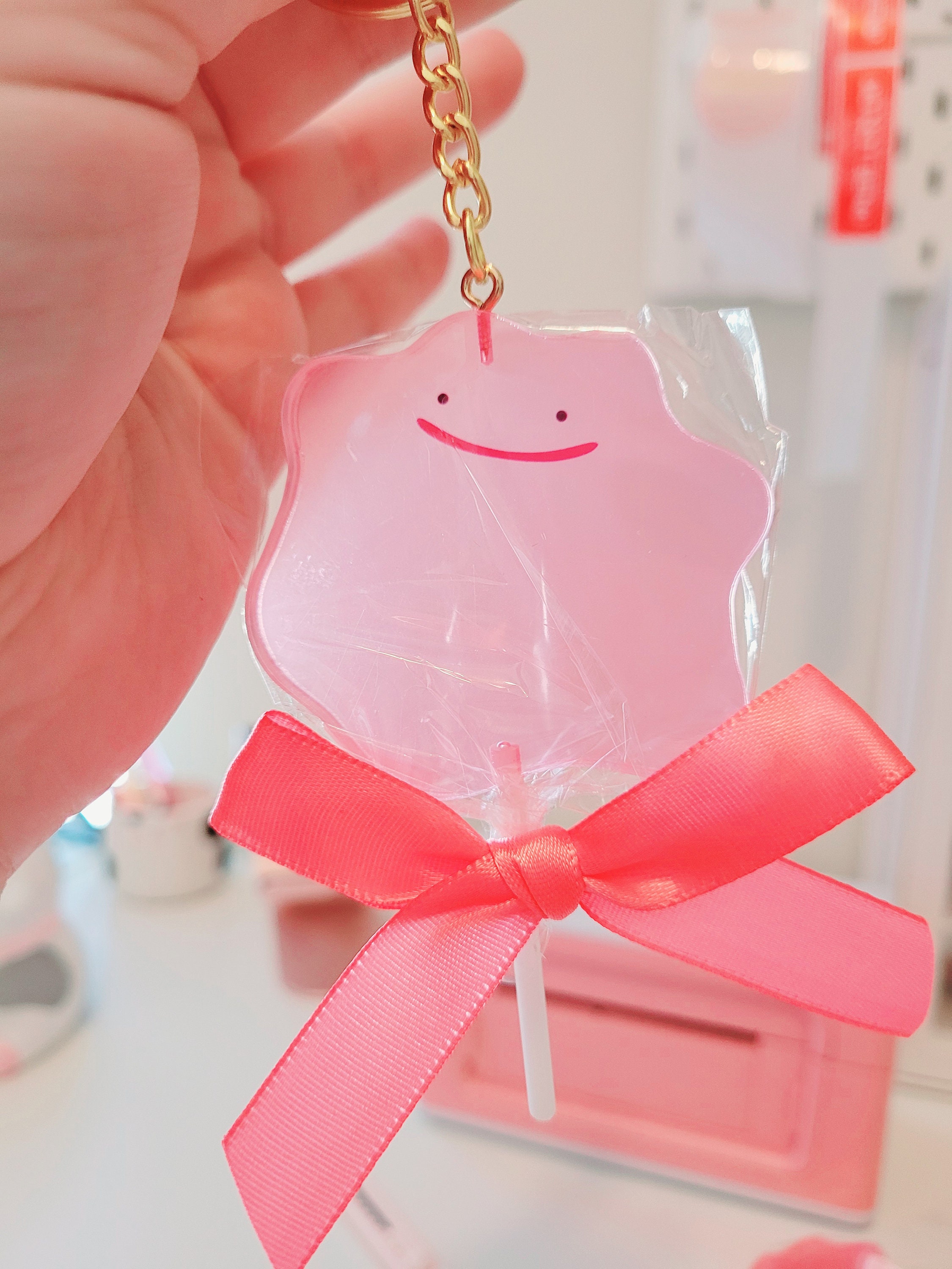 Ditto Hard Candy Lollipop Charm Pink Kawaii Keychain Video | Etsy