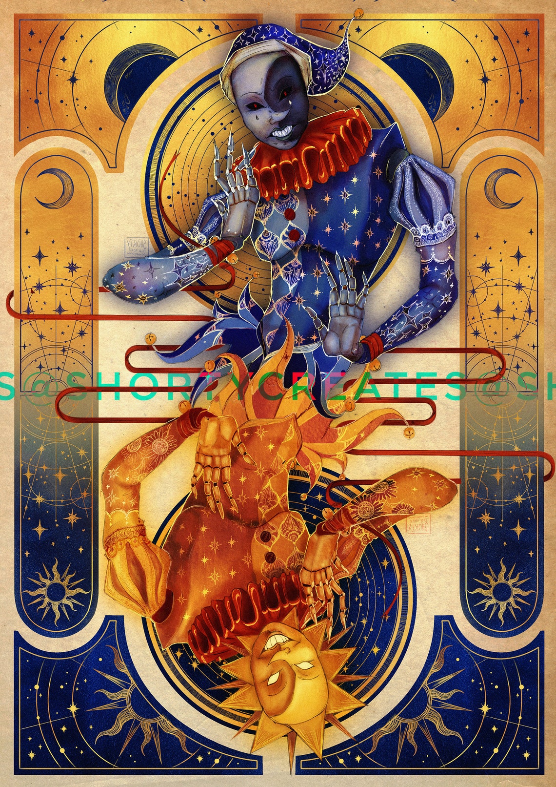 The Celestial Jesters Sun and Moon Print - Etsy
