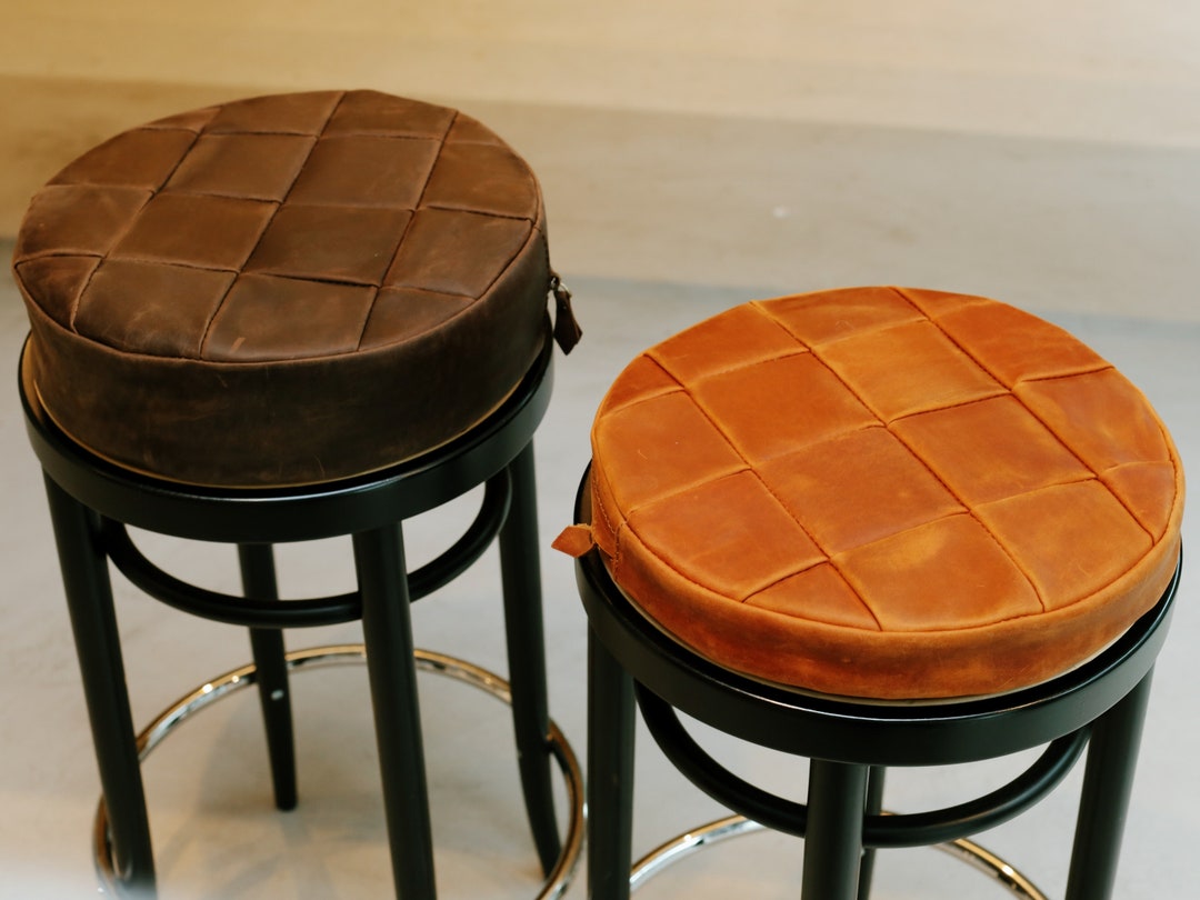 Leather Round Pillow, Cushion for Stool, Chair Round Boho Cushion, Seat ...