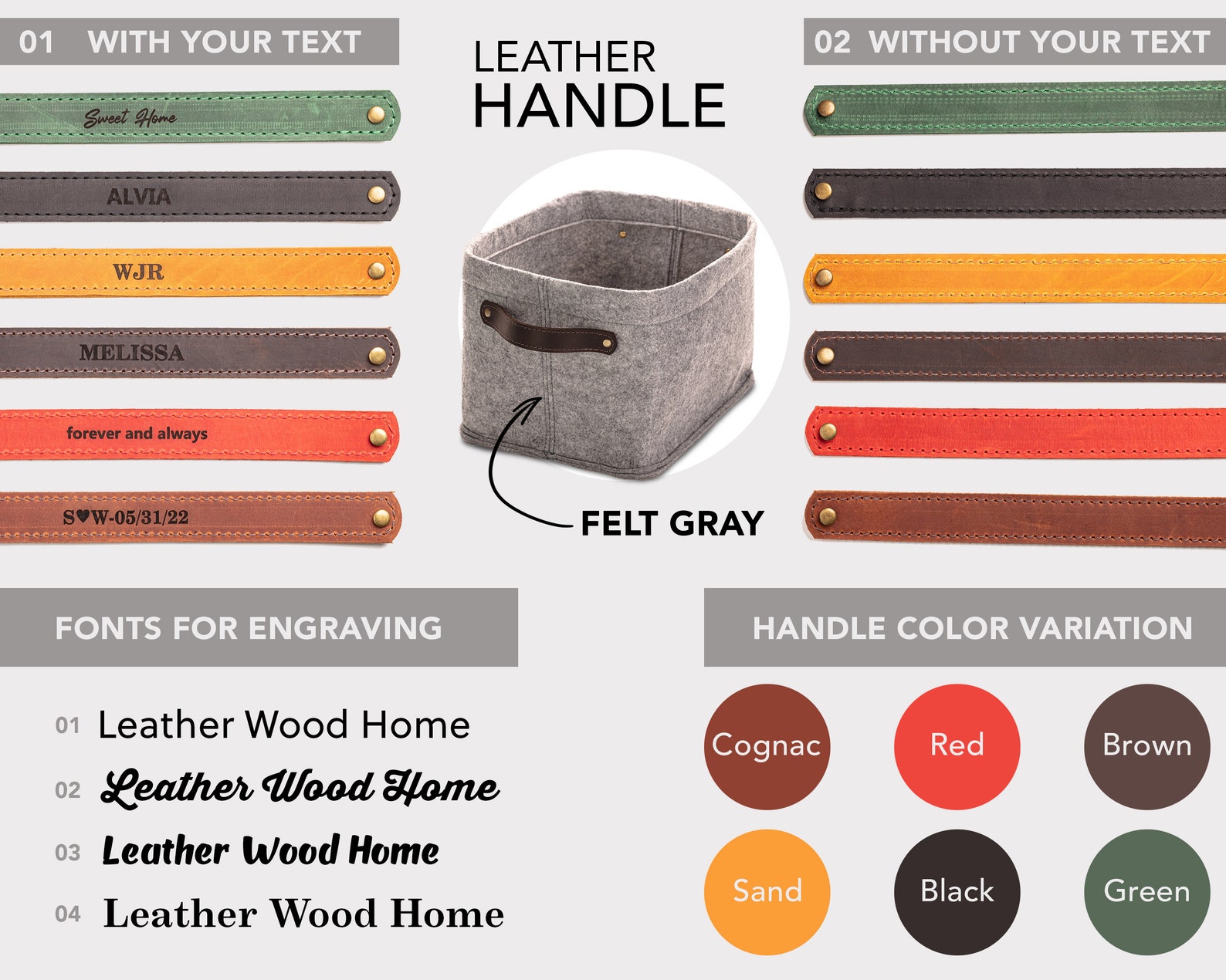 Storage Basket With Handle, Custom Size Basket and Bins, Felt Basket ...