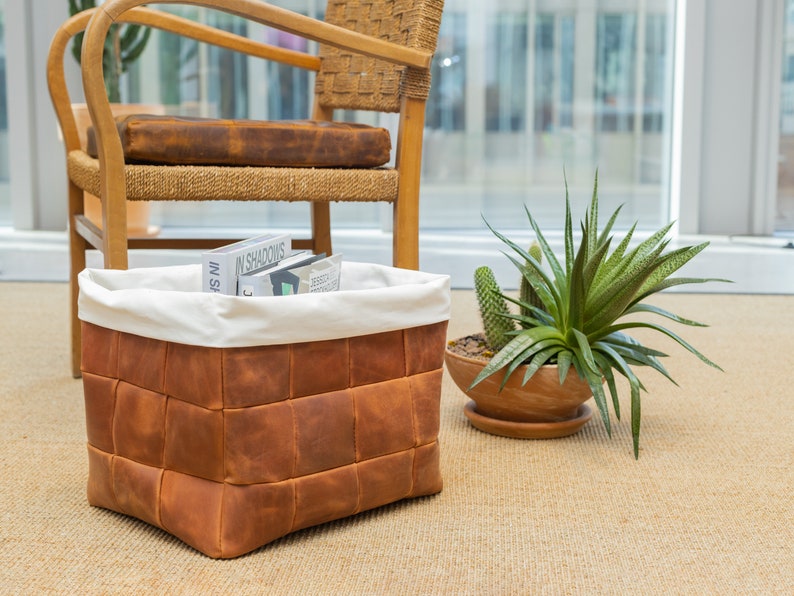 Leather Basket Leather Storage Bin Leather Storage Basket - Etsy
