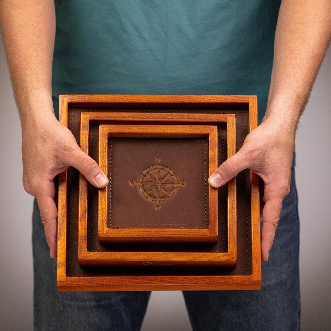Decorative Wooden Tray With Leather or Suede Insert, Fancy Storage for ...