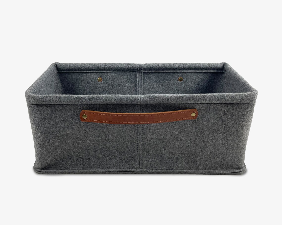 Custom Size Felt Basket With Leather Handle Cd Storage Toys - Etsy