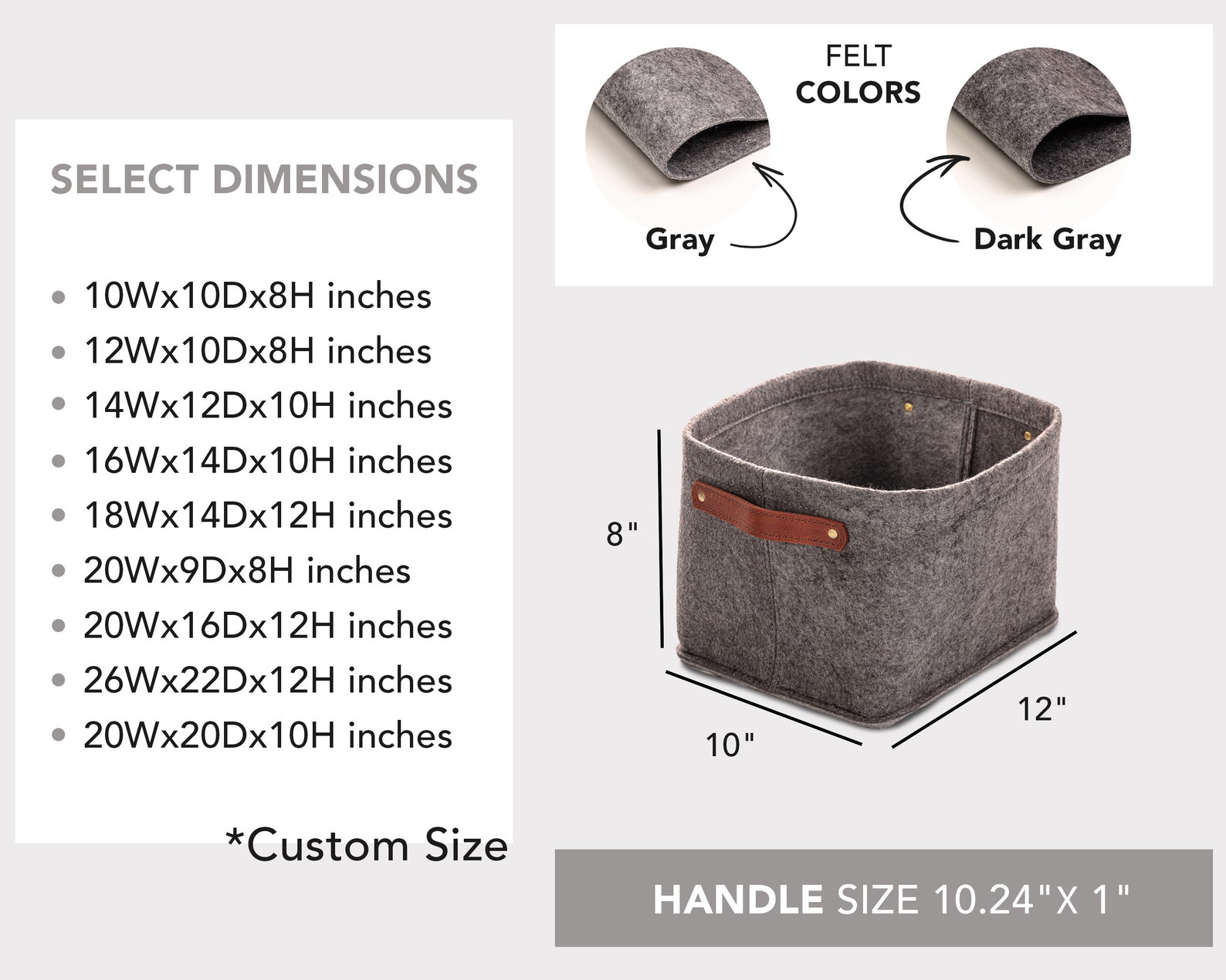 Storage Basket With Handle, Custom Size Basket and Bins, Felt Basket ...