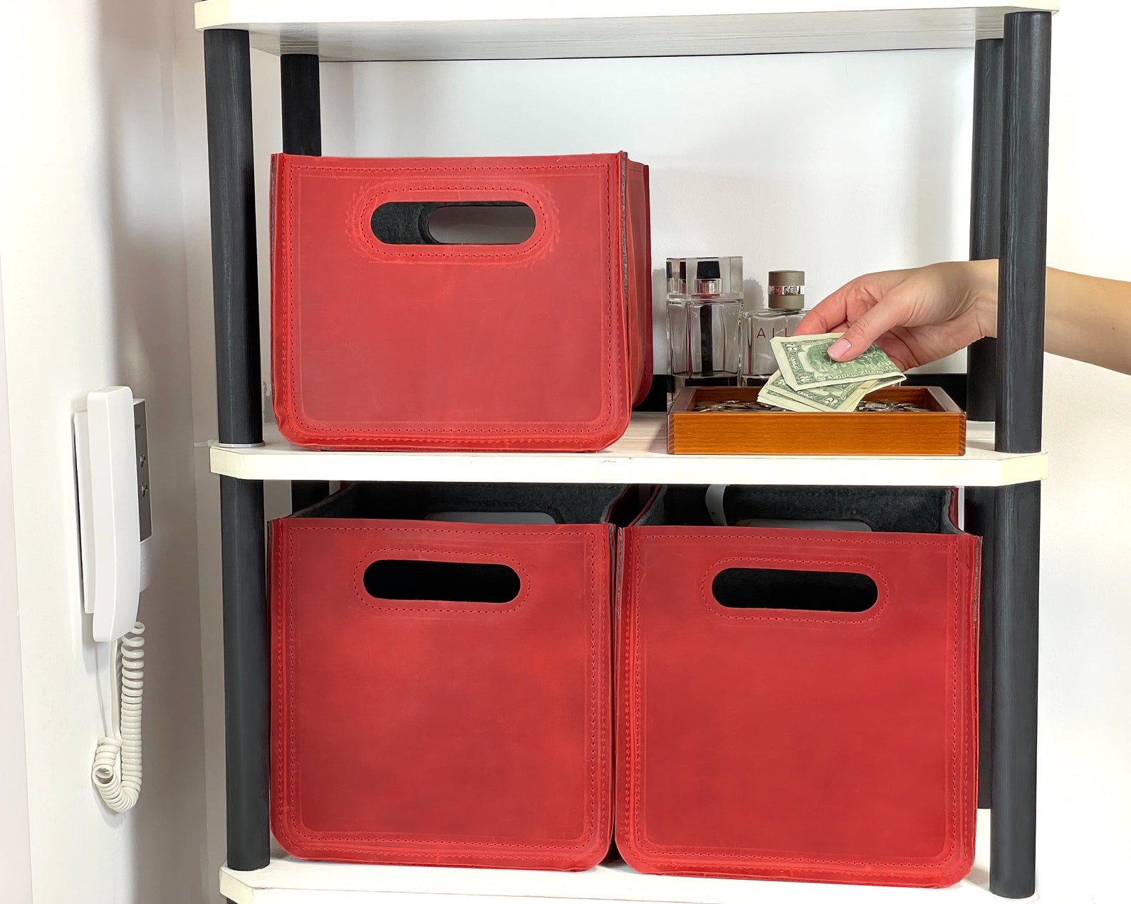 Leather Storage Basket Custom Size Basket and Bins Large - Etsy