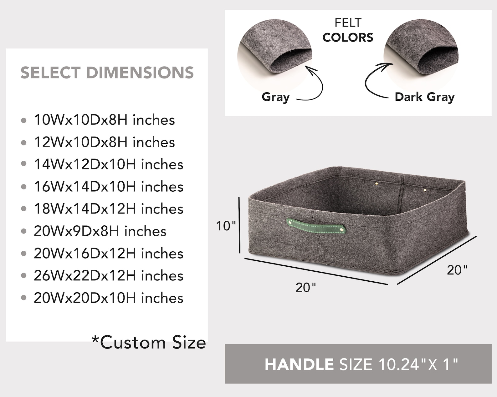 Storage Basket With Handle Custom Size Basket and Bins Felt - Etsy