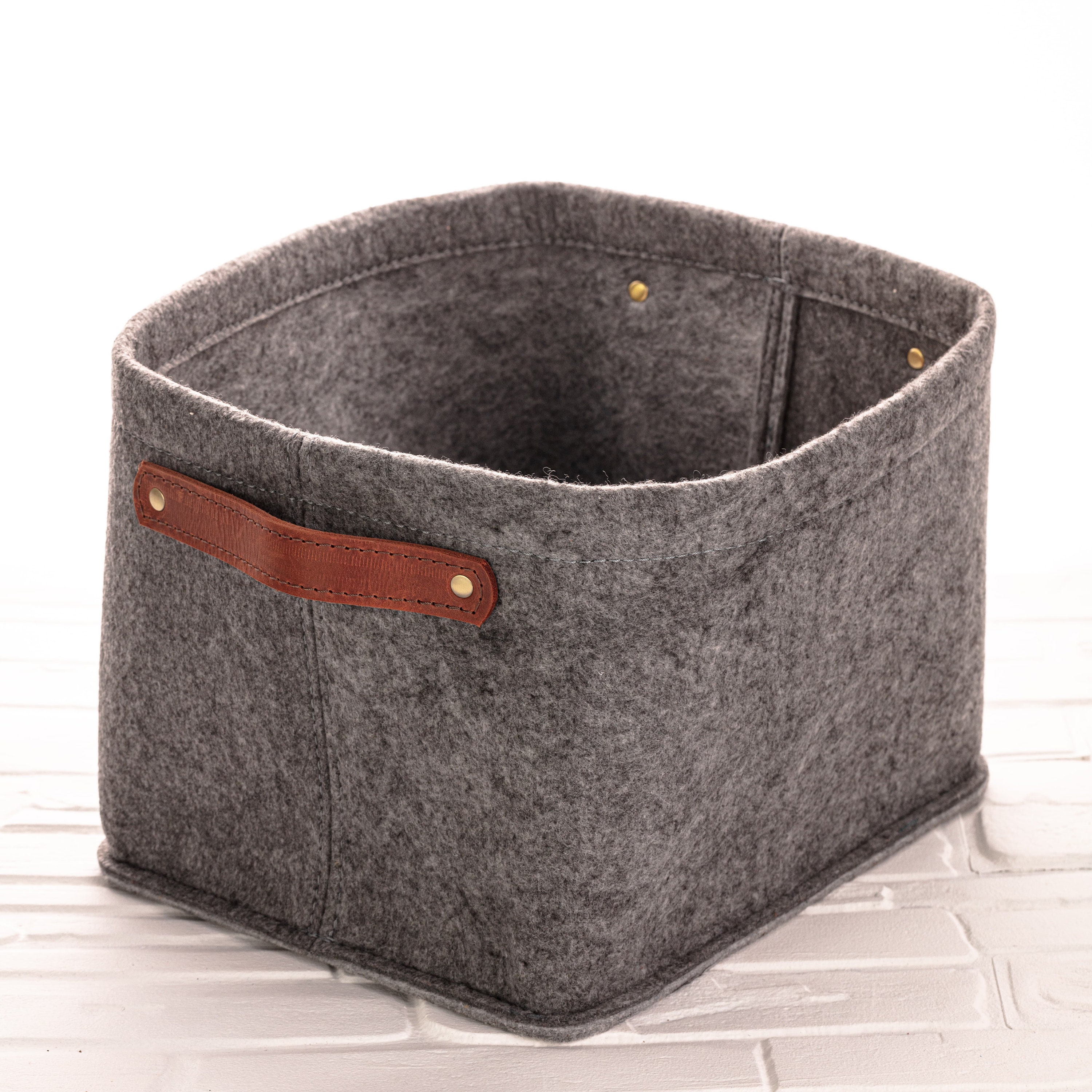 Custom Size Felt Basket With Leather Handle Cd Storage Toys - Etsy