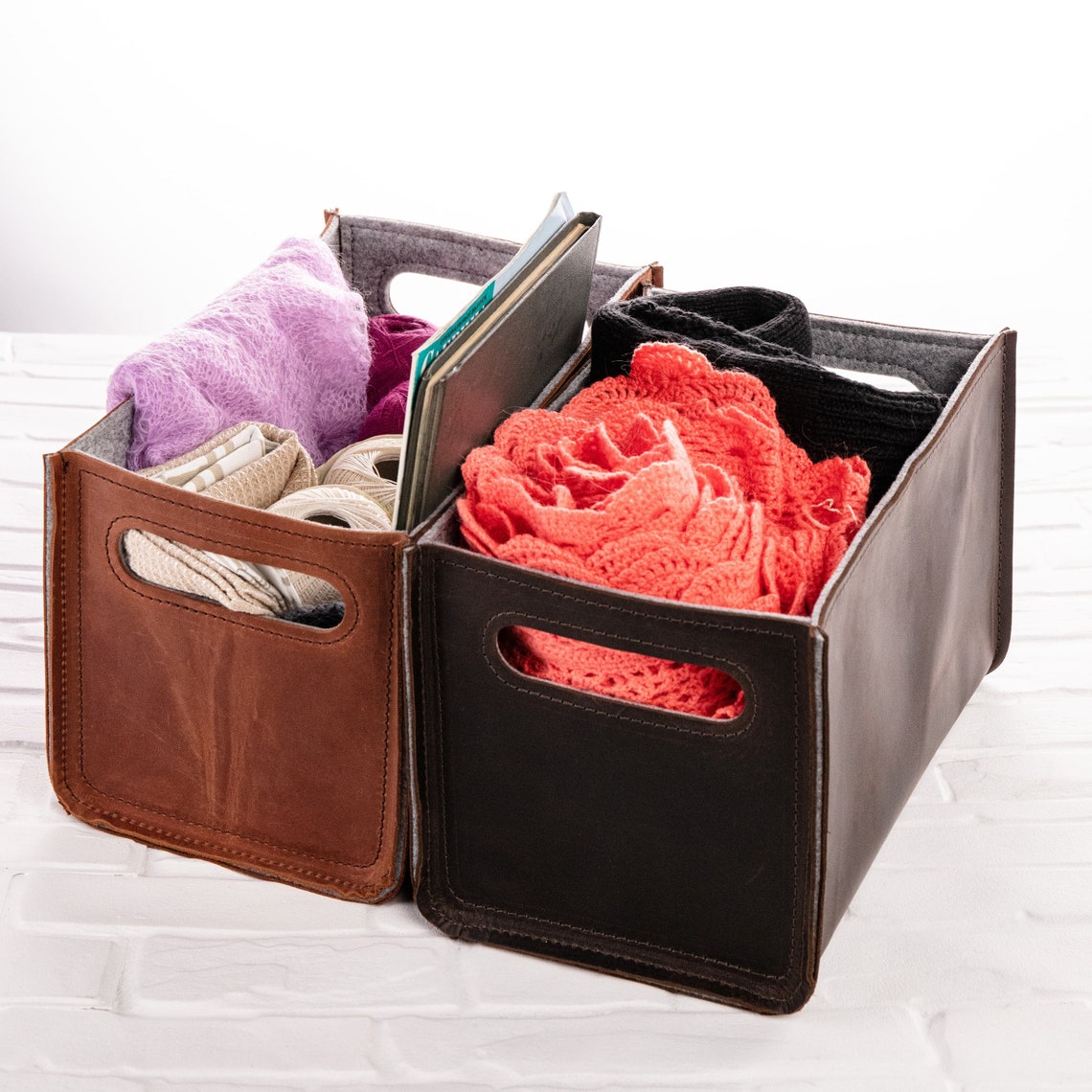 Leather Storage Basket Custom Size Basket and Bins Large - Etsy