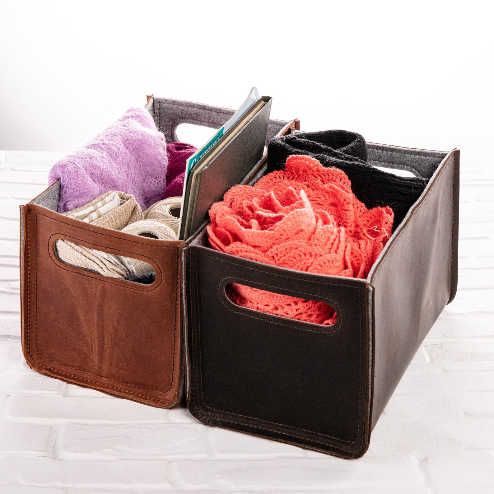 Leather Storage Basket Custom Size Basket and Bins Large - Etsy