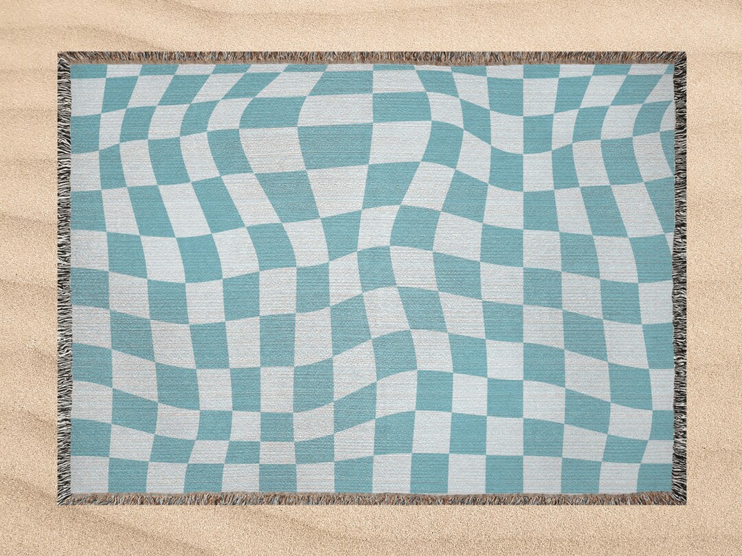 Wavy Blue Checker Woven Cotton Blanket | Eclectic Accent Throw Blanket ...