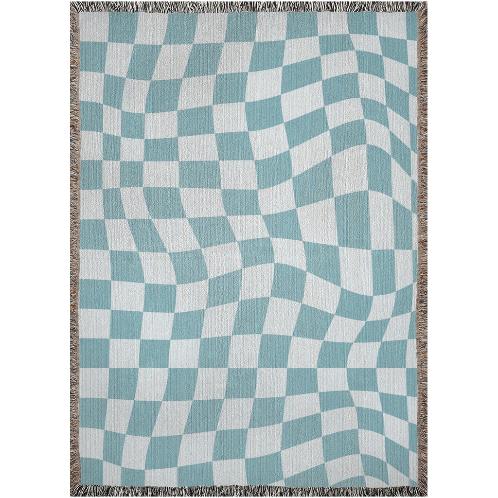 Wavy Blue Checker Woven Cotton Blanket | Eclectic Accent Throw Blanket ...
