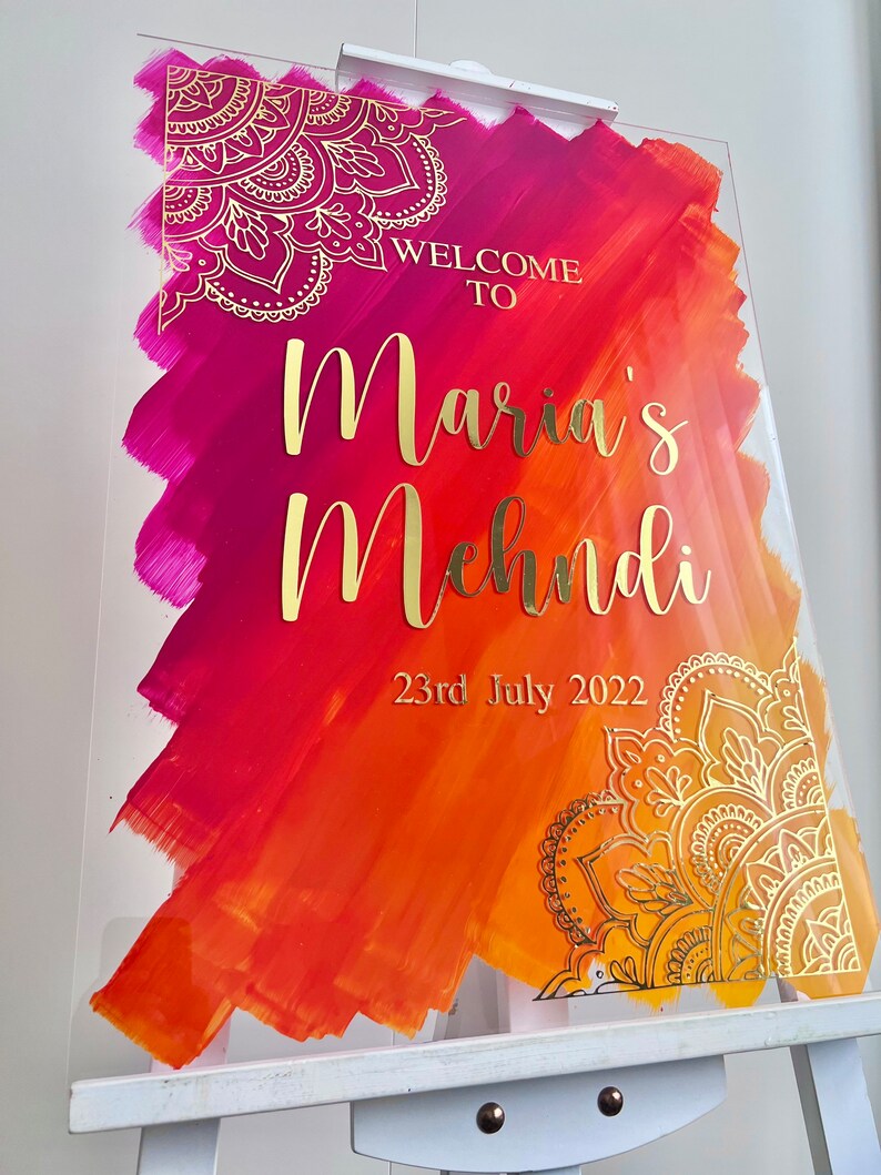 A2 Personalised Acrylic Mehndi / Mendhi Wedding Sign, With Mixed ...
