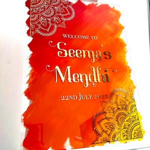 A2 Personalised Acrylic Mehndi / Mendhi Wedding Sign, With Mixed ...