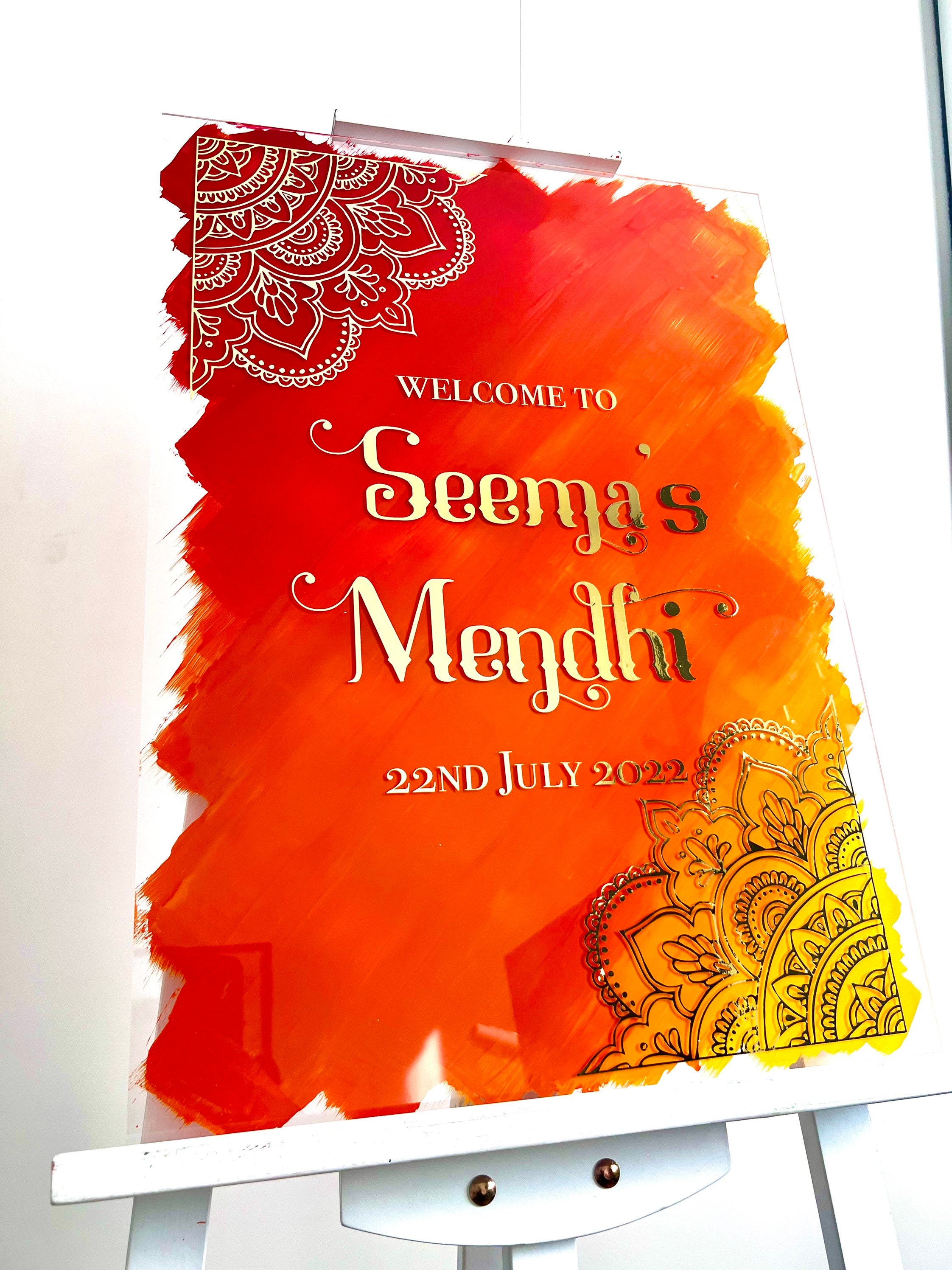 A2 Personalised Acrylic Mehndi / Mendhi Wedding Sign, With Mixed ...