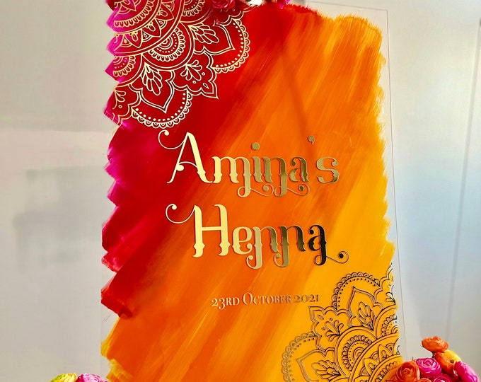 A2 Personalised Acrylic Mehndi / Mendhi Wedding Sign, With Mixed ...