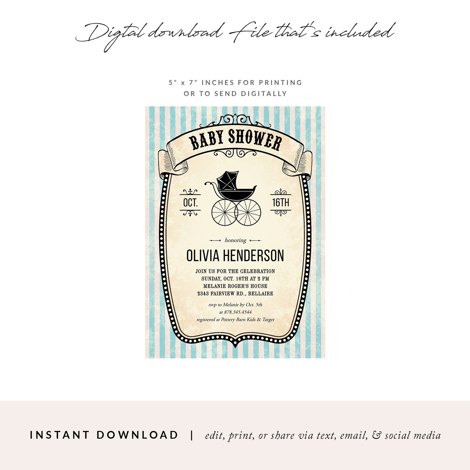 Victorian Vintage Baby Shower Invitation Boy, Digital Download ...