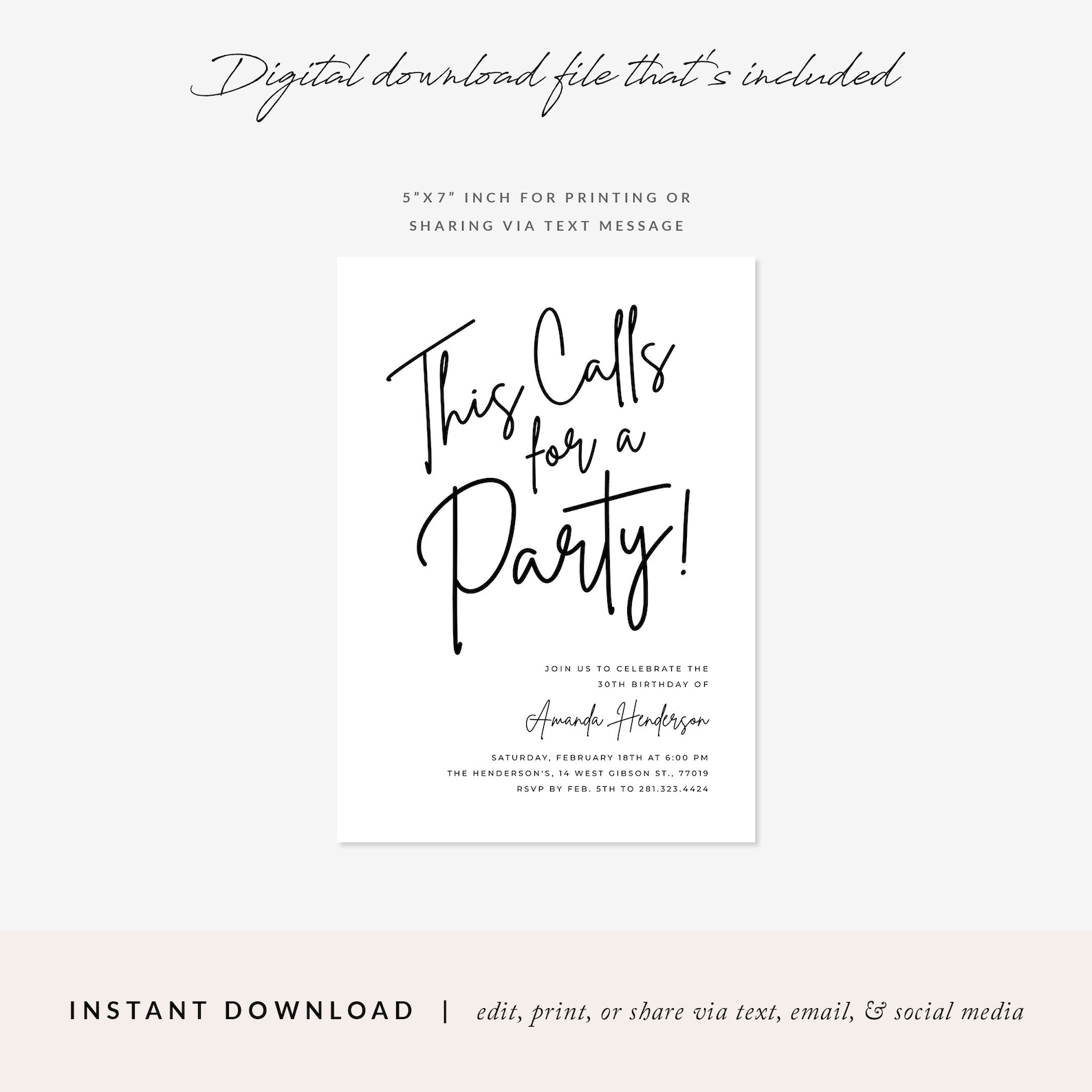 Stylish Modern Printable Party Invitation Template Editable - Etsy