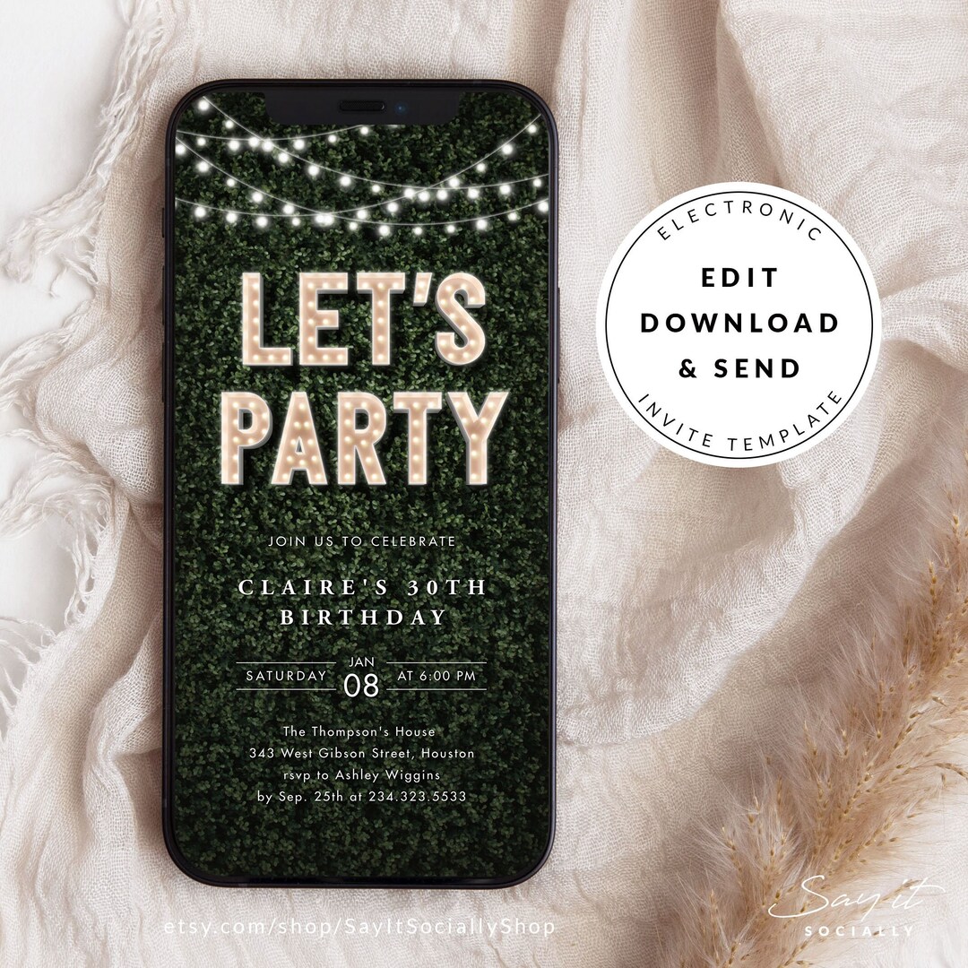 Marquee Lights Let’s Party E-invite, Electronic Invitation Template ...
