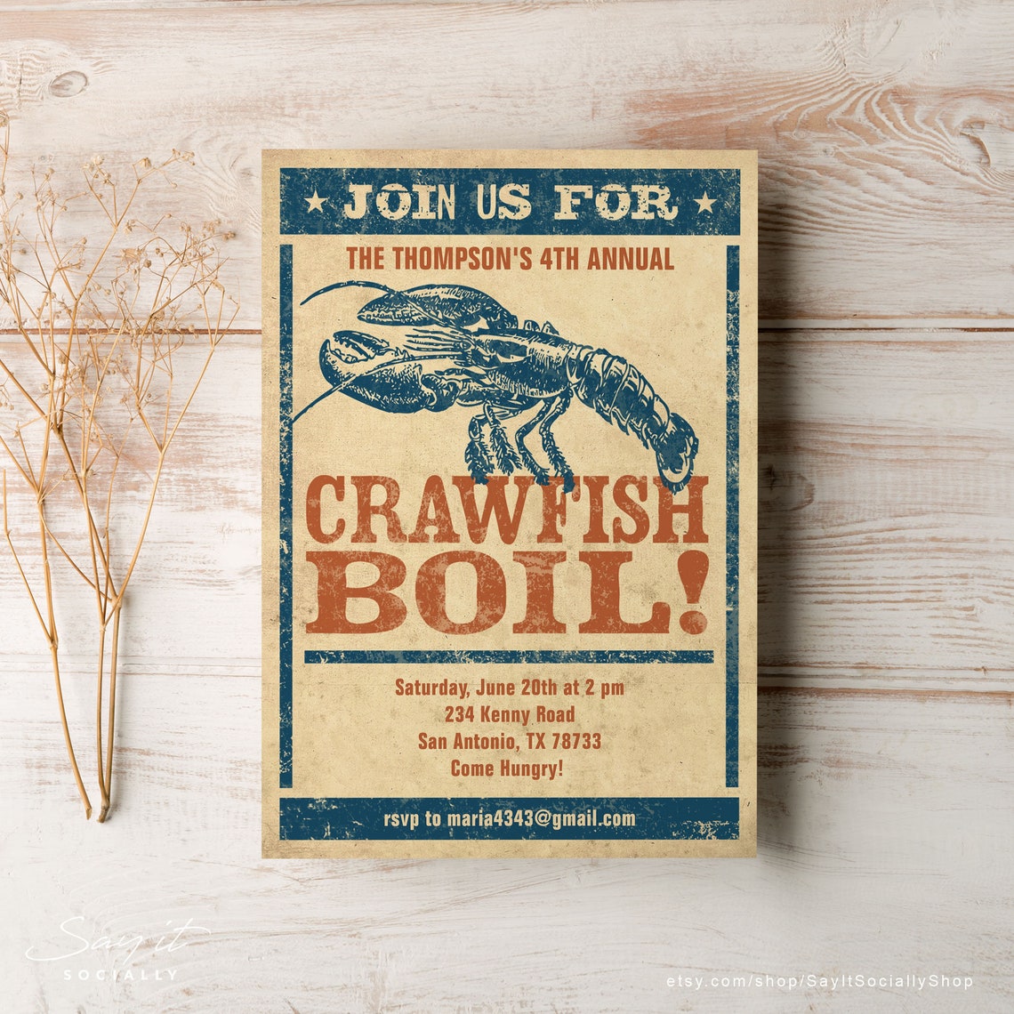 Crawfish Boil Invitation, Any Occasion Crawfish Party Invite, Printable ...