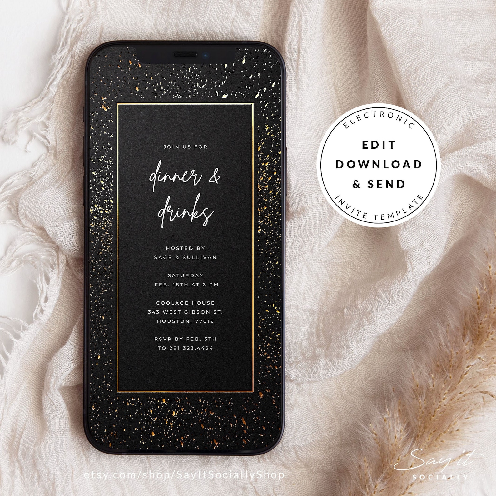Modern Customizable Event Invitation Template, Digital Mobile Text ...