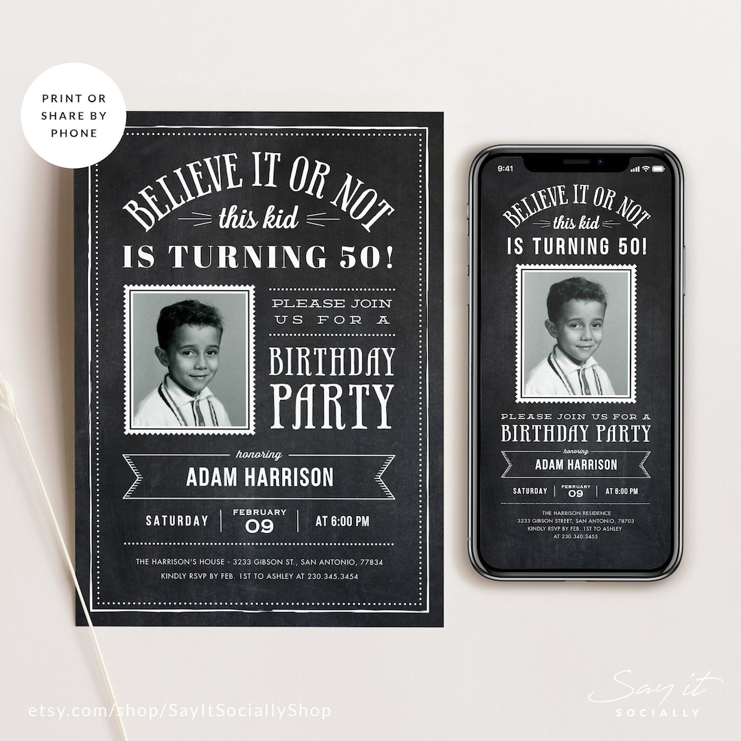 Funny Birthday Invitations With Old Photo, Electronic Invitation for ...