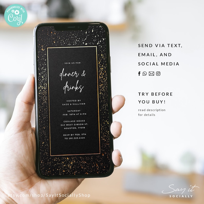 Modern Customizable Event Invitation Template, Digital Mobile Text ...