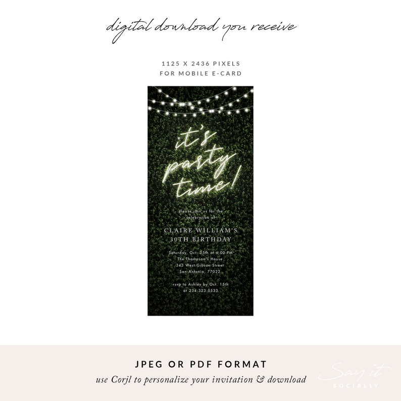 Neon Light Party Invitation Digital Mobile Invitation - Etsy