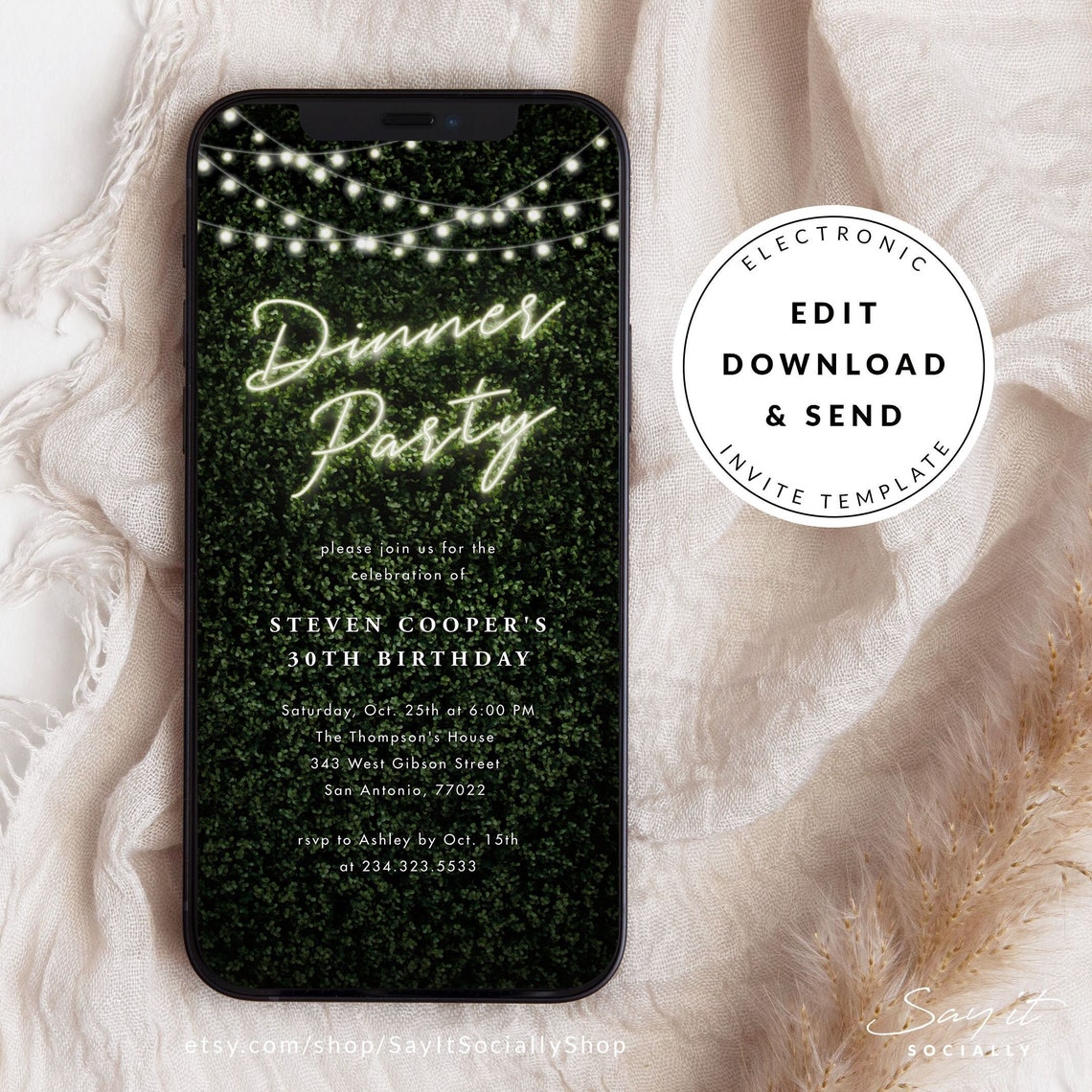 Neon Light Dinner Party Invitation for Any Occasion Digital - Etsy