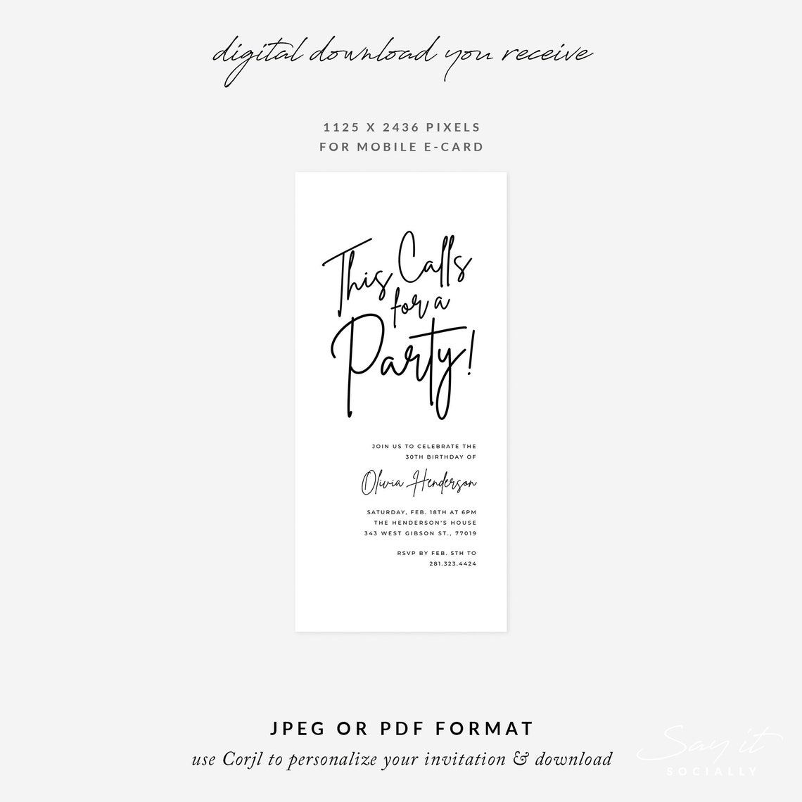 Stylish Modern Party Invitation Electronic Birthday - Etsy