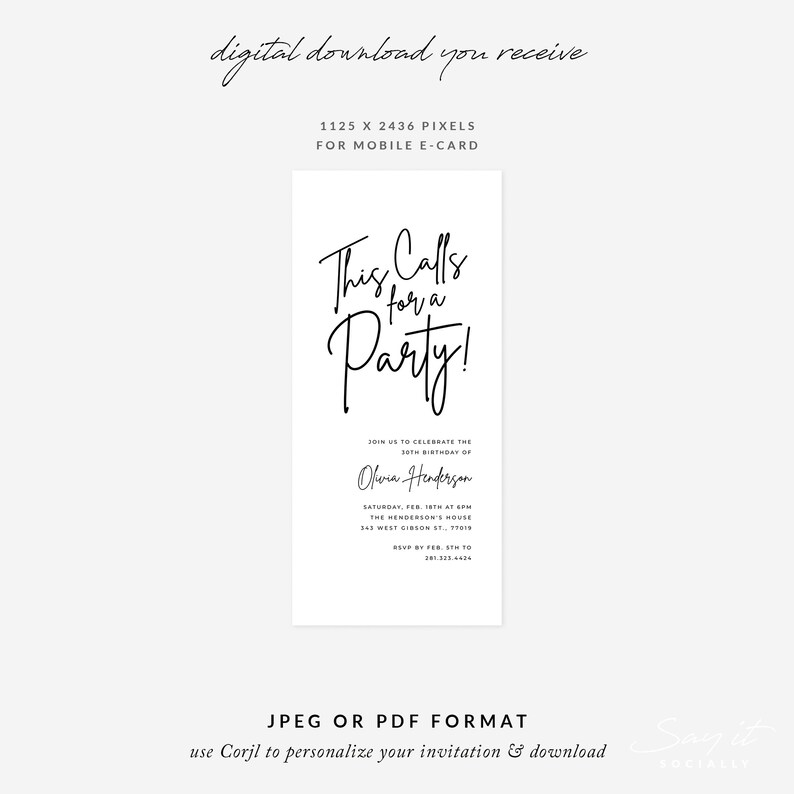 Stylish Modern Party Invitation Electronic Birthday - Etsy